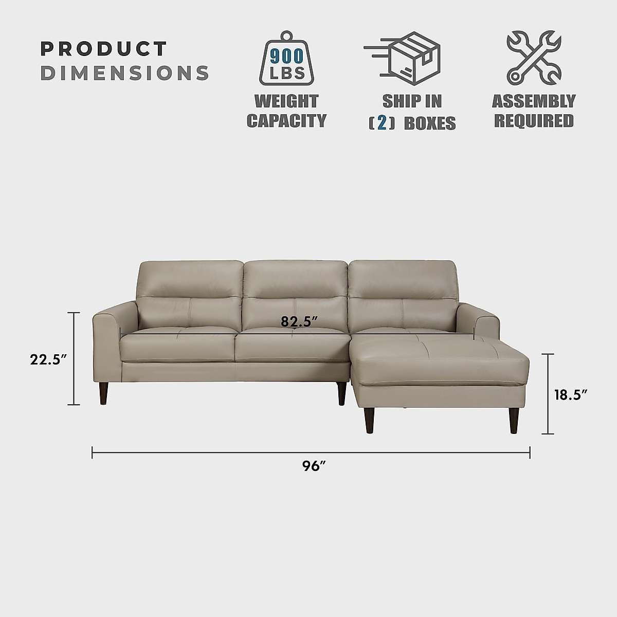 Lexicon Leather Sectional Couches for Living Room, L Shape Couch, Leather Sectional Couch, Modern Couch Sofa Living Room Sofa with Right Chaise for Living Room, Bedroom, Office, Apartment, Latte