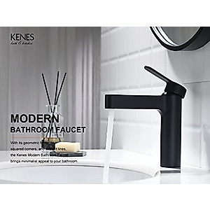 KENES Single Handle Bathroom Faucet, Matte Black Modern Single Hole Bathroom Sink Faucet with Deck Plate, Stainless Steel Lavatory Vanity Faucet Supply Lines Included, KE-9010-2