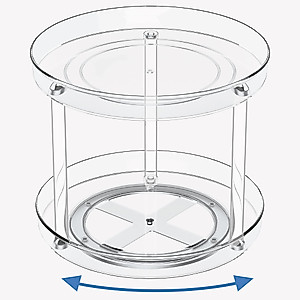 HYDROWE Lazy Susan Organizer 2 Tier, Round Plastic Turntable Organizer Organization Storage Container Bins,Spinning Organizer for Spices,Vanity Countertop Makeup Organizing(2 Tier 9.25 Inch)