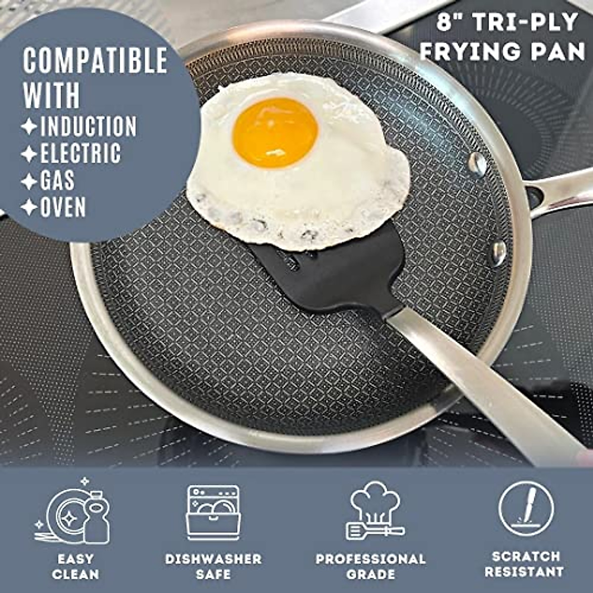 Lexi Home Tri-ply 8" Stainless Steel Scratch Resistant Nonstick Frying Pan
