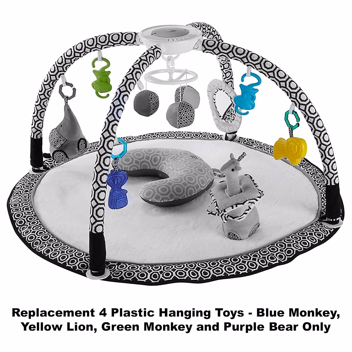 Replacement Toys for Sensory Gym - Fisher-Price Jonathan Alder Sensory Gym for Baby DFP71 ~ Includes 4 Plastic Hanging Toys ~ Blue Monkey, Yellow Lion, Green Monkey and Purple Bear