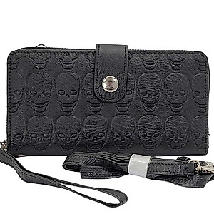 R2N fashions Rhinestone Skull Western Concealed Carry Handbag and wallet set (Black embossed)