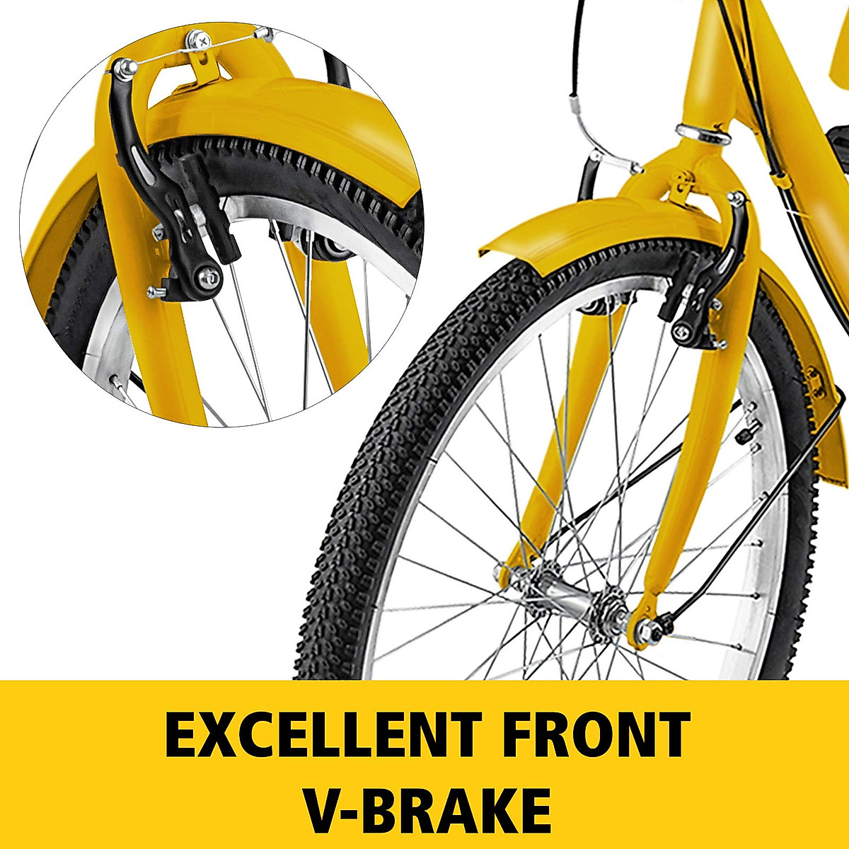 Happybuy Adult Tricycle 7 Speed Cruise Bike 20 inch Adjustable Trike with Bell Brake System Cruiser Bicycles Large Size Basket for Exercise (Yellow 20 7Speed)