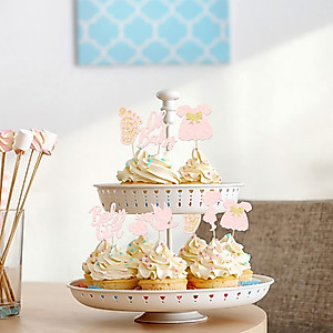 24Pcs Oh Baby Cupcake Toppers Baby Girl Cupcake Toppers with Bow Dress Footprint Swan Light Pink Glitter Babyshower Gender Reveal Cake Picks Decorations for Baby Shower Its a Girl Birthday Party