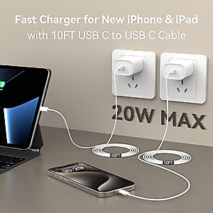 i Phone 15 Charger Fast Charging, iPad Charger 10 FT Long USB C to C Charging Cable Cord with 20W iPhone Fast Charger Block for iPhone 15/15 pro/15 pro max/15 Plus, iPad Pro11/12.9/air 5/4, Samsung