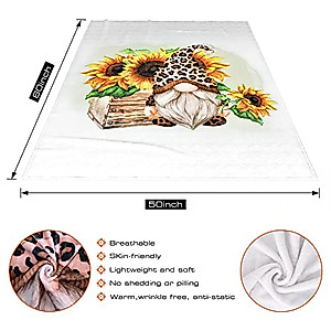 tiosggd Sunflower Gnomes Throw Blanket Leopard Cute Gnomes Blanket Fall Harvest Blankets Bed Quilt Throw for Couch Sofa Flannel Plush Super Soft Blanket 60''x50''
