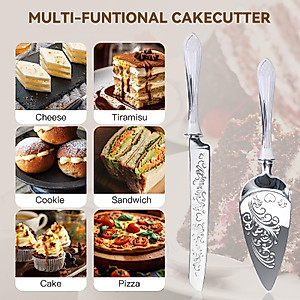 KSENDALO Cake Knife and Server Set - Deluxy SUS304 Stainless Steel Cutter & Server for Weddings, Celebrations, Birthdays & Anniversaries(13.78inch Long), Silver