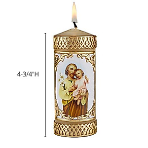 St Joseph and Child Catholic Prayer Candle, Devotional Unscented Hand Decorated Candles Fathers Day Decoration for Churches or Homes, 4.75 Inches