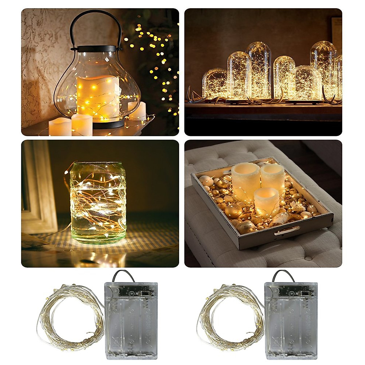 BXROIU 2 x 20LEDs Fairy Lights Battery Operated, Silver Wire 2 Mode Chains String Lights for Bedroom Christmas Party Decoration (warm white, 6.6)