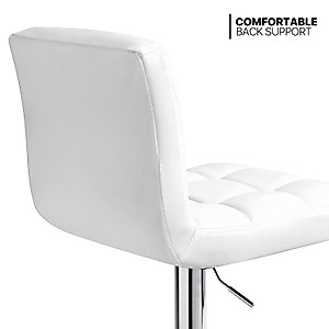 MoNiBloom Barstools Set of 2, Square PU Leather Adjustable Bar Stools with Back, Counter Height Swivel Stool, Barstools for Kitchen Counter, White