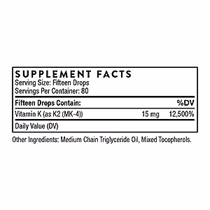 Thorne Vitamin K2 Liquid (1 mg per Drop) - Concentrated Vitamin K2 Supplement for Heart and Bone Support - 1 Fl Oz
