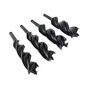 WoodOwl 4 Piece Set Large Bits with Sizes 1-1/8", 1-1/4", 1-3/8" and 1-1/2" x 7-1/2” Long Ultra Smooth Tri Cut Auger Hand Brace Boring Bit PTEE Coated 09715 to 09719