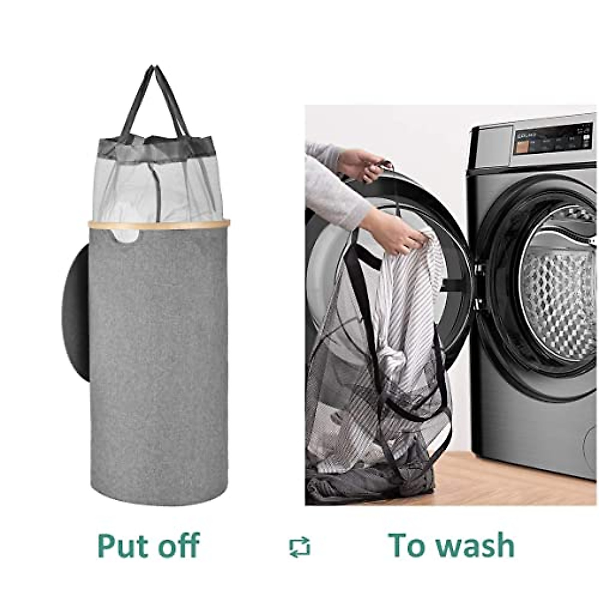 laundry basket with lid 88L Bamboo Laundry Basket with Lid laundry hamper with removable bag Water-proof Dirty Clothes Hamper Collapsible Laundry Baskets for Clothes Storage and Bedroom (round, grey)