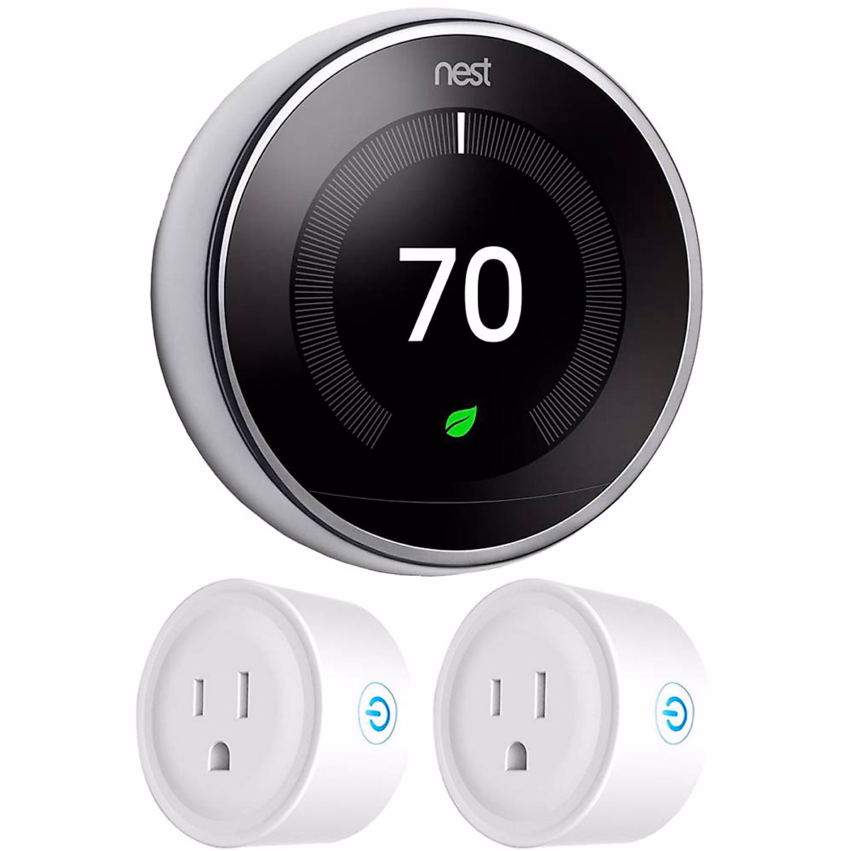 Google Nest T3019US Learning Thermostat 3rd Gen Smart Thermostat, Polished Steel Bundle with 2-Pack Deco Gear WiFi Smart Plug