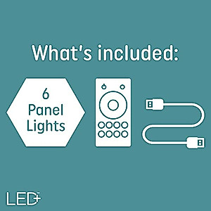GE LED+ Color Changing LED Hexagon Tile Panels with Remote, No App or Wi-Fi Required, Linking Compatible (6 Pack)