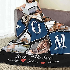 ONCUSTOM Custom Blankets with Photos for Mom from Daughter Son, Mothers Day Birthday Gifts for Mama, Best Mom Ever Personalized Flannel Blankets with Pictures Text for Mother Women