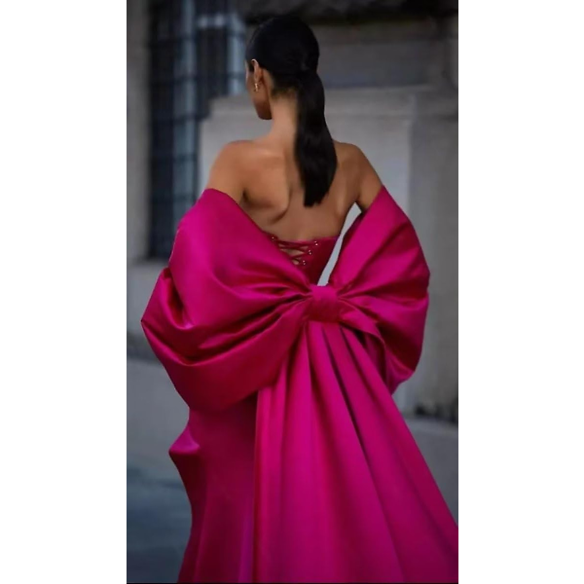 Mouccy Black Halloween Cape with Big Bow Satin Wedding Bridal Cloak Detachable Bridal Wraps with Sleeves Detachable Train