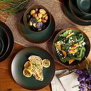 Bloomhouse - Oprah's Favorite Things - Palermo Sun Double Bowl Stoneware Reactive Glaze Plates and Bowls Dinnerware Set - Agave Blue, Service for Four (16pcs)