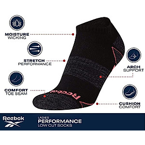 Reebok Women's Low Cut Socks - 6 Pack Soft Cushioned Athletic No Show Socks - Breathable Sports Socks for Women (Size: 4-10), Size 4-10, Stripe Pink/Black