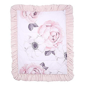 Lambs & Ivy Floral Garden Watercolor/Pink Linen 5-Piece Baby Crib Bedding Set