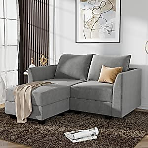 HONBAY Reversible Sectional Sofa with Chaise Modern Fabric Modular Sofa Couch with Ottoman L Shaped Couch with Storage Seat for Small Space, Grey