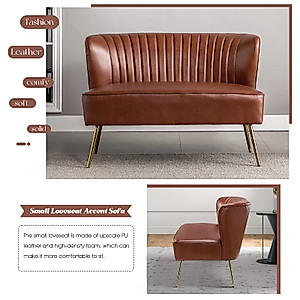 HULALA HOME Contemporary Loveseat Sofa with Metal Legs, Upholstered PU Faux Leather 2-Seat Small Couch, Armless Love Seats Chairs for Bedroom, Living Room, Office, Apartment, Small Space/Black