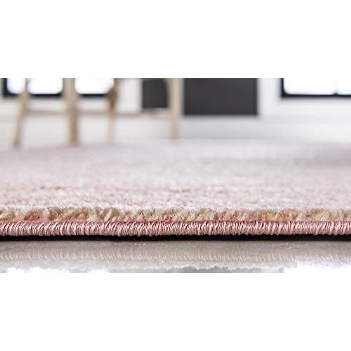 Rugs.com Dover Collection Rug – 5 Ft Round Pink Low-Pile Rug Perfect for Kitchens, Dining Rooms