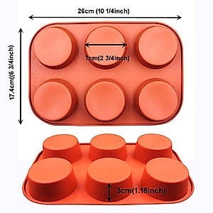 BAKER DEPOT 6 Cavity Round Silicone Mold For Muffin Cupcake Bread Handmade Soap DIY cake mold Dessert Mold, Set of 2