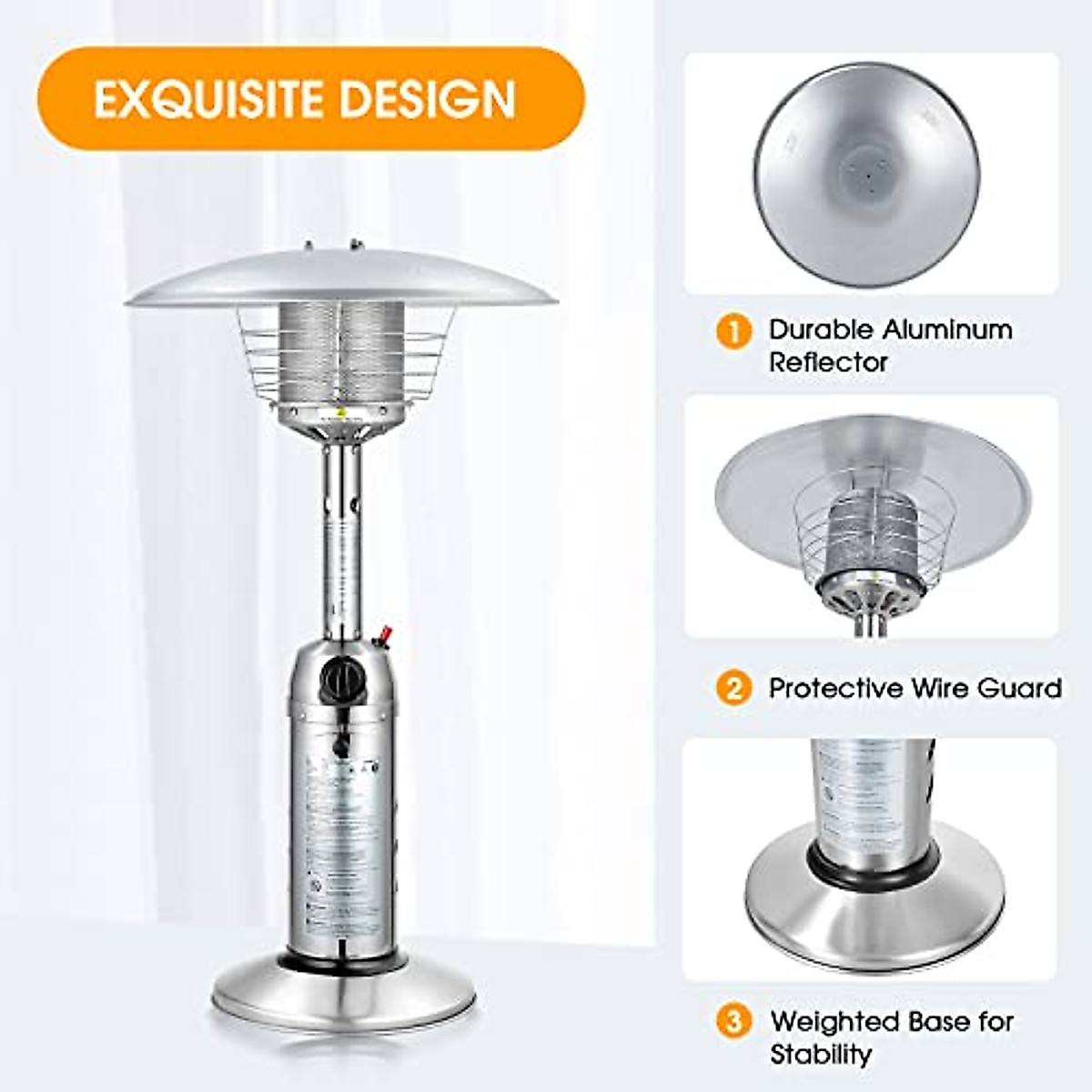 Tangkula Tabletop Propane Patio Heater, 11,000 BTU Portable Outdoor Heater W/Adjustable Flame, Simple Ignition System, Tipping-Over Protection, Ideal for Courtyard, Garden, Patio Restaurant (Silver)