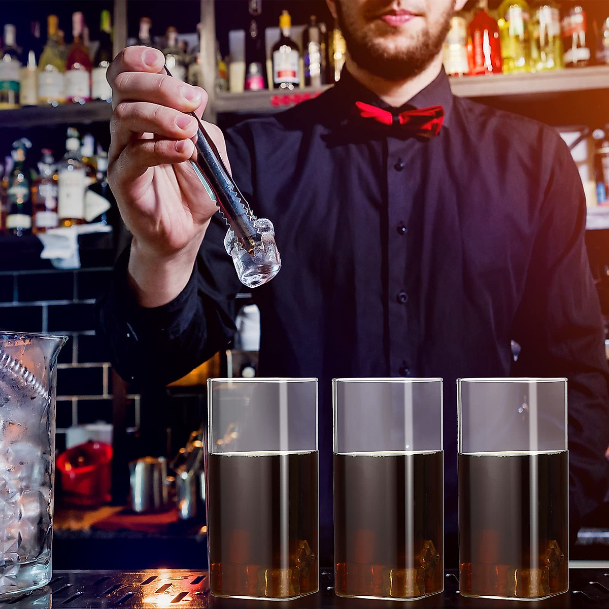 9 Pack 13 oz Clear Drinking Glasses Square Highball Thin Glass Cups Tumbler Set Elegant Bar Modern Glassware for Water Coffee Mixed Drinks Cocktail Wine Beer Juice Iced Tea Kitchen Party Home