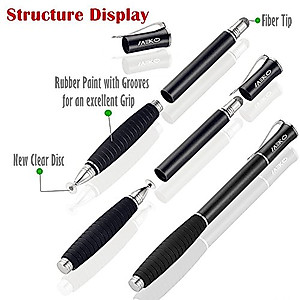MEKO (2nd Generation) [2 in 1 Precision Series] Disc Stylus Pen for iPhone, iPad Pro/Mini/Air, Samsung Galaxy and All Touch Screen Devices Bundle with 6 Replacement Tips,Pack of 2(Black/Rose Gold)