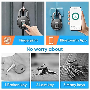 Fingerprint Padlock, Smart Keyless Bluetooth Lock APP/Fingerprint Unlock Anti-Theft Door Luggage Case Lock for Android iOS System Suitable for Gym, Backpack, School, Fence and Storage