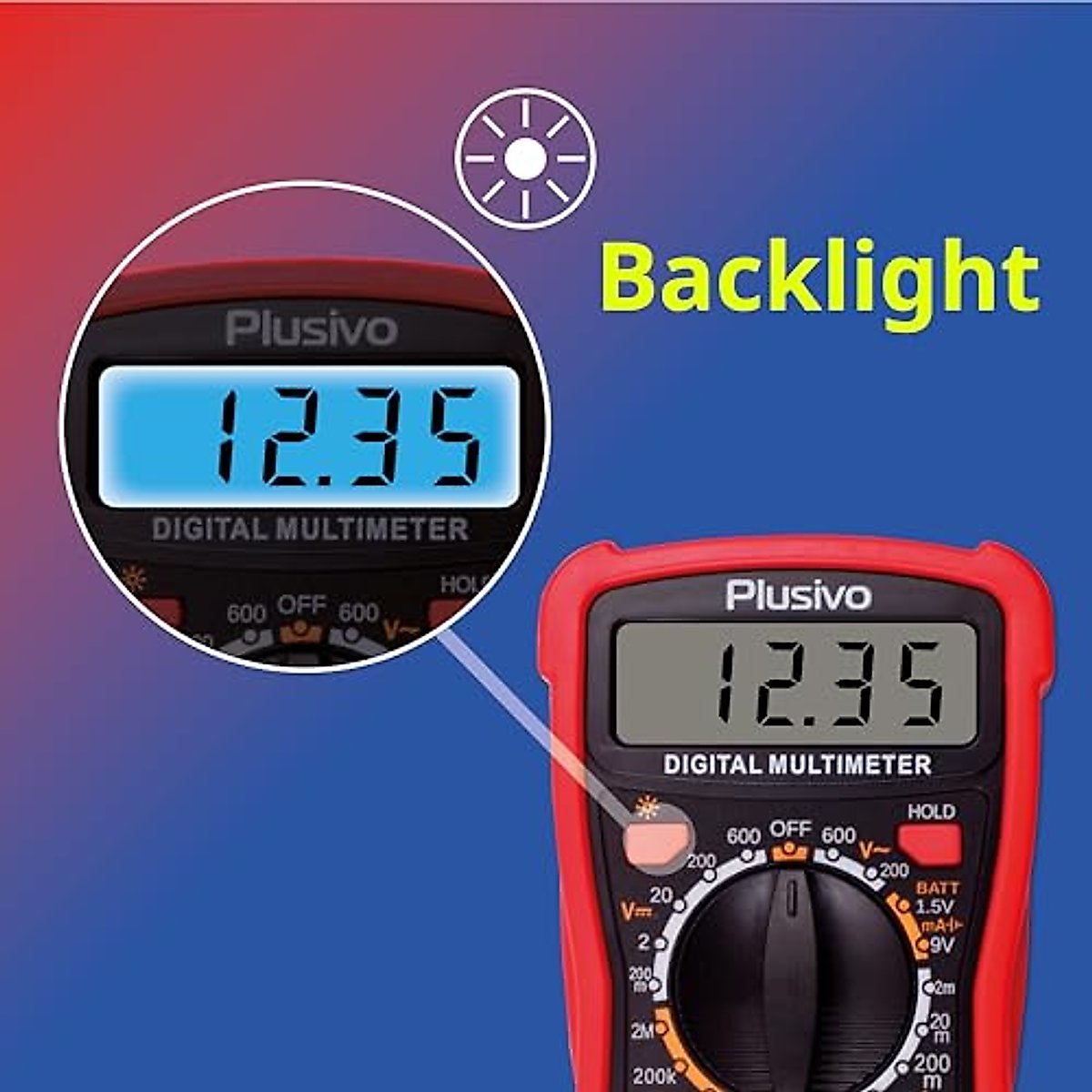 Digital Multimeter 2000 Counts Voltmeter Measures AC DC Voltage, Resistance, Current, Continuity, Diode Multi Tester with Probes, Test Clips, Dupont Wires, Crocodile Clips, Wire Stripper from Plusivo