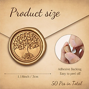 50 Pcs Gold Wax Seal Stickers, Gold Adhesive Envelope Sealing Stickers Decoration for Christmas Gift, Wedding Invitaion, Birthday Party (Life Tree Style)