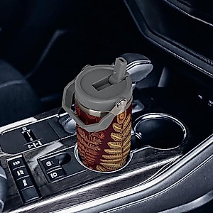 YTLKGFP 30 Oz Large Capacity Car Cup Maroon Gold Pattern Tumbler with Handle Straw Lid Insulated Stainless Steel Water Bottle Travel Mug Leak-proof Car Cup Keeps Cold Or Hot