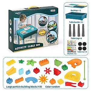 INKPOT Kids 5-in-1 Multi Activity Table Set, Learning Play Table with Storage Includes 85 Pieces Large Building Blocks Set for Toddlers Age 1 2 3 Educational Toy Bricks Gift for Kids