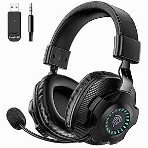 EasySMX Wireless Gaming Headset with Detachable Noise Cancelling Microphone, 2.4G Bluetooth & 3.5mm Wired Jack 3 Modes RGB Wireless Gaming Headphones for PS5/PS4/PC, Mac, Switch, Phone