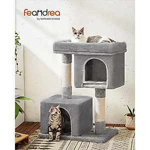 Feandrea Cat Tree, 33.1-Inch Cat Tower, L, Cat Condo for Large Cats up to 16 lb, Large Cat Perch, 2 Cat Caves, Scratching Post, Light Gray UPCT61W