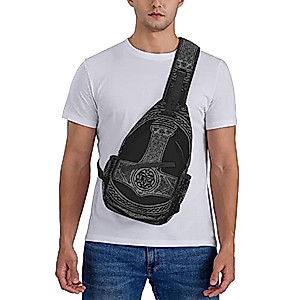 Crossbody Sling Backpack Thor's Hammer Mjolnir Viking Runes Norse Mythology Men Women Hiking Chest Shoulder Bag