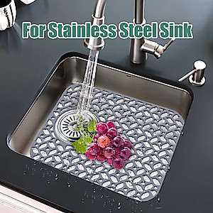 JUSTOGO Silicone Sink Protector, Rear Drain Kitchen Sink Mats Grid Accessory,2 PCS Folding Non-slip Sink Mat for Bottom of Farmhouse Stainless Steel Porcelain Sink (Grey,13.58 ''x 11.6 '')