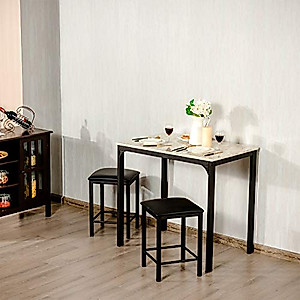 Giantex 3 Pcs Dining Table and Chairs Set with Faux Marble Tabletop 2 Chairs Contemporary Dining Table Set for Home or Hotel Dining Room, Kitchen or Bar (White & Black)