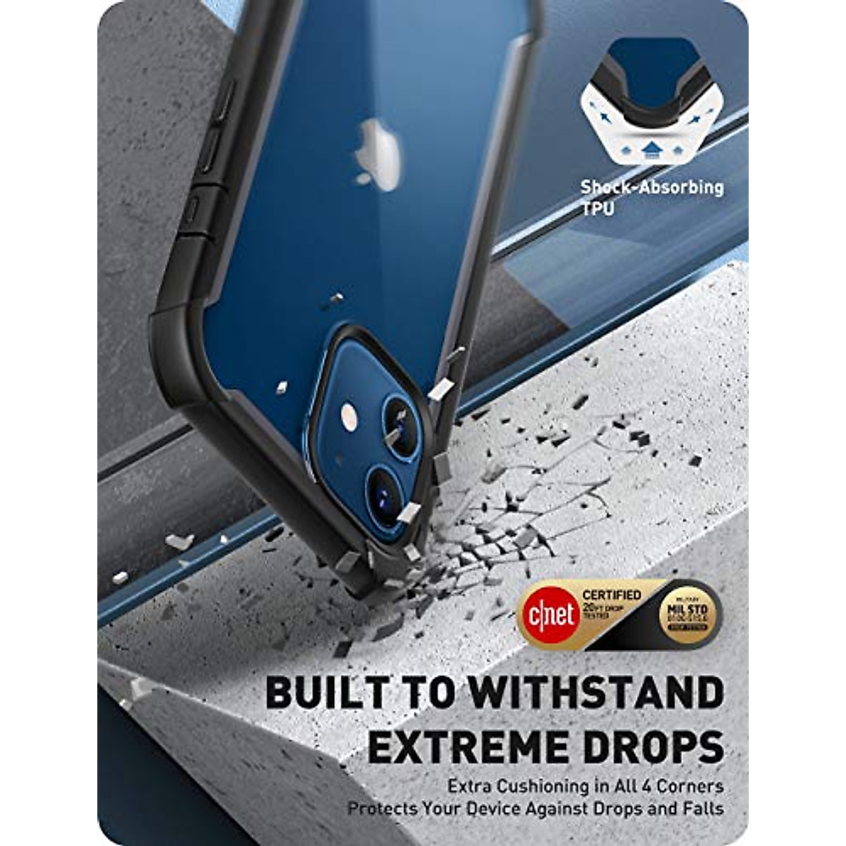 i-Blason Ares Series Designed for iPhone 12 Mini Case (2020), Dual Layer Rugged Clear Bumper Case with Built-in Screen Protector (Black)