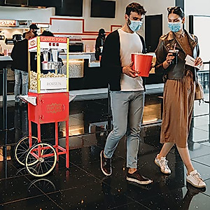 ROVSUN Popcorn Machine with Cart, Wheels & 8 Oz Kettle Makes Up to 32 Cups, Popcorn Maker with Stainless Steel Scoop, Oil Spoon & 3 Popcorn Cups for Commercial Home Movie Theater, Red