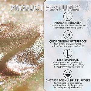 Catkin Liquid Glitter Eyeshadow, High Pigmented Multi-Dimensional Finish with One-swipe Metallic Coverage, Long Lasting and Luminous Shimmer Eyeliner Makeup 1.7 Grams (C02 Gloden Champagne)