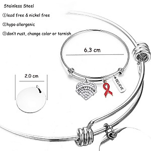 Gzrlyf Heart Disease Survivor Bracelet Red Ribbon Awareness Gifts (Survivor Bracelet)