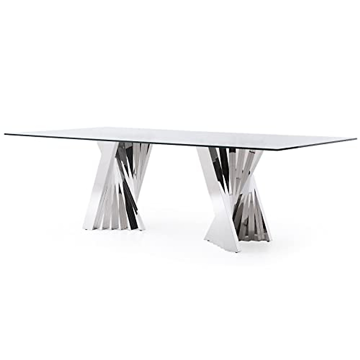 Modern Falcone 94" Dining Table - Clear Glass with Polished Stainless Steel Base