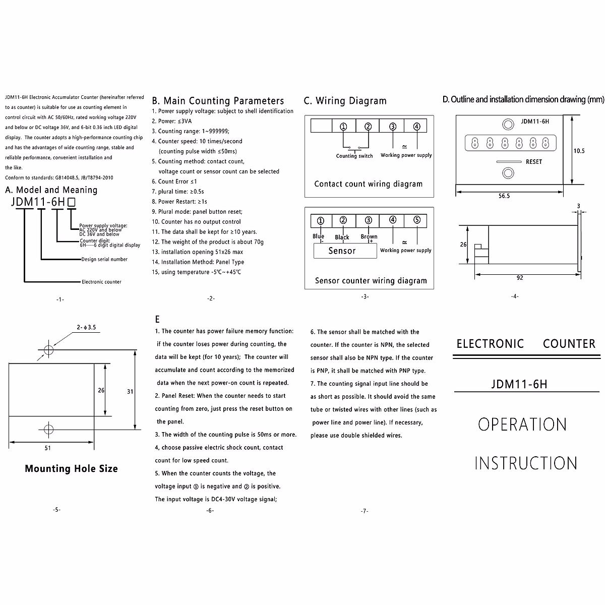 TWTADE/ 110-220VAC LED Auto Display Digital Counter 0-999999 6 Digits + Hall Proximity Sensor Switch Distance 10CM NPN NO + Holder US-JSQ+GD+CT 10mm