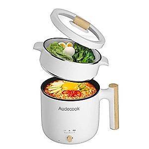 Audecook Electric Hot Pot with Steamer, 1.8L Portable Mini Travel Cooker, Multifunctional Non-Stick Electric Skillet for Stir Fry/Stew/Steam, Perfect for Ramen Noodles/Pasta/Egg/Soup/Oatmeal