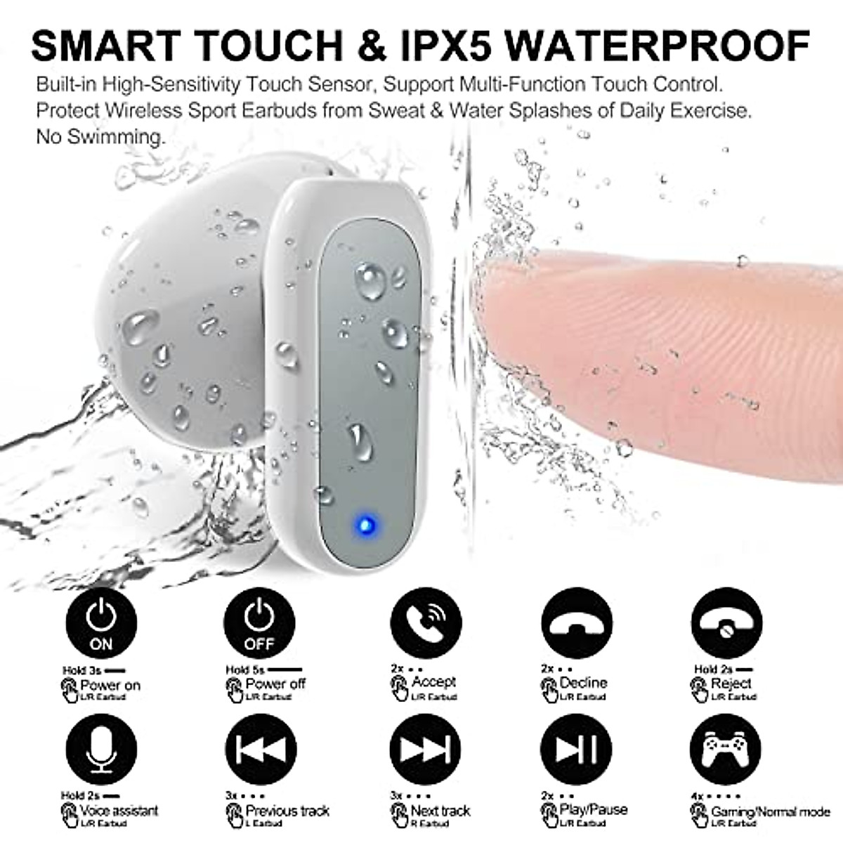 imuzaker True Wireless Earbuds Bluetooth Headphones Touch Control with Compact & Light-Weight Design Stereo Earphones Noise Cancelling & ENC in-Ear Headset Premium Deep Bass for Sport