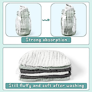 Zainpe 6Pcs Snap Muslin Cotton Baby Bibs White Grey Infants Drooling Bib Soft & Absorbent Adjustable Unisex Burp Cloths Feeding Bibs for Toddlers Girls Boys Newborns Eating Teething 0-24 Months